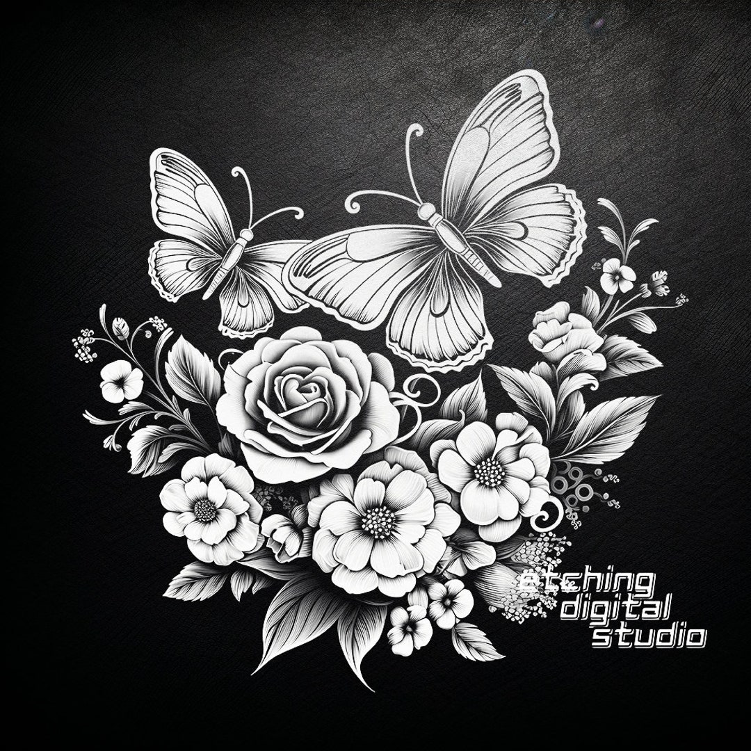 Floral Butterfly PNG for CNC Laser Engrave, Laser Burn, Glowforge File ...