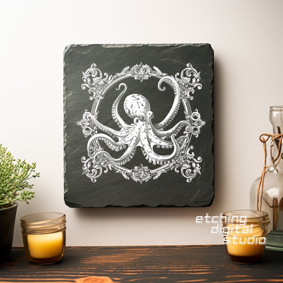 Octopus Slate PNG | Slate Coasters Engraved | Slate Boards Etching ...