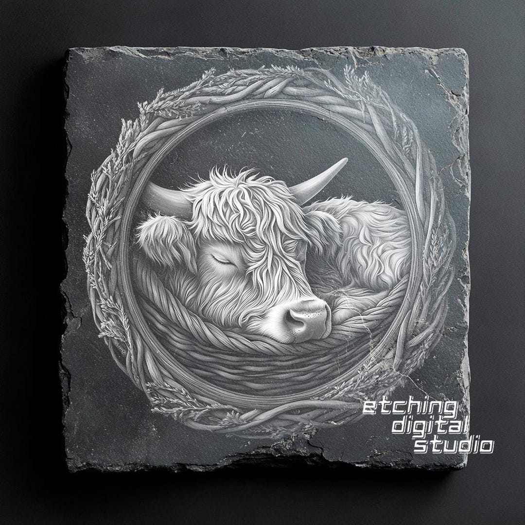 Highland Cow Slate PNG | Slate Coasters Engraved | Slate Boards Etching ...