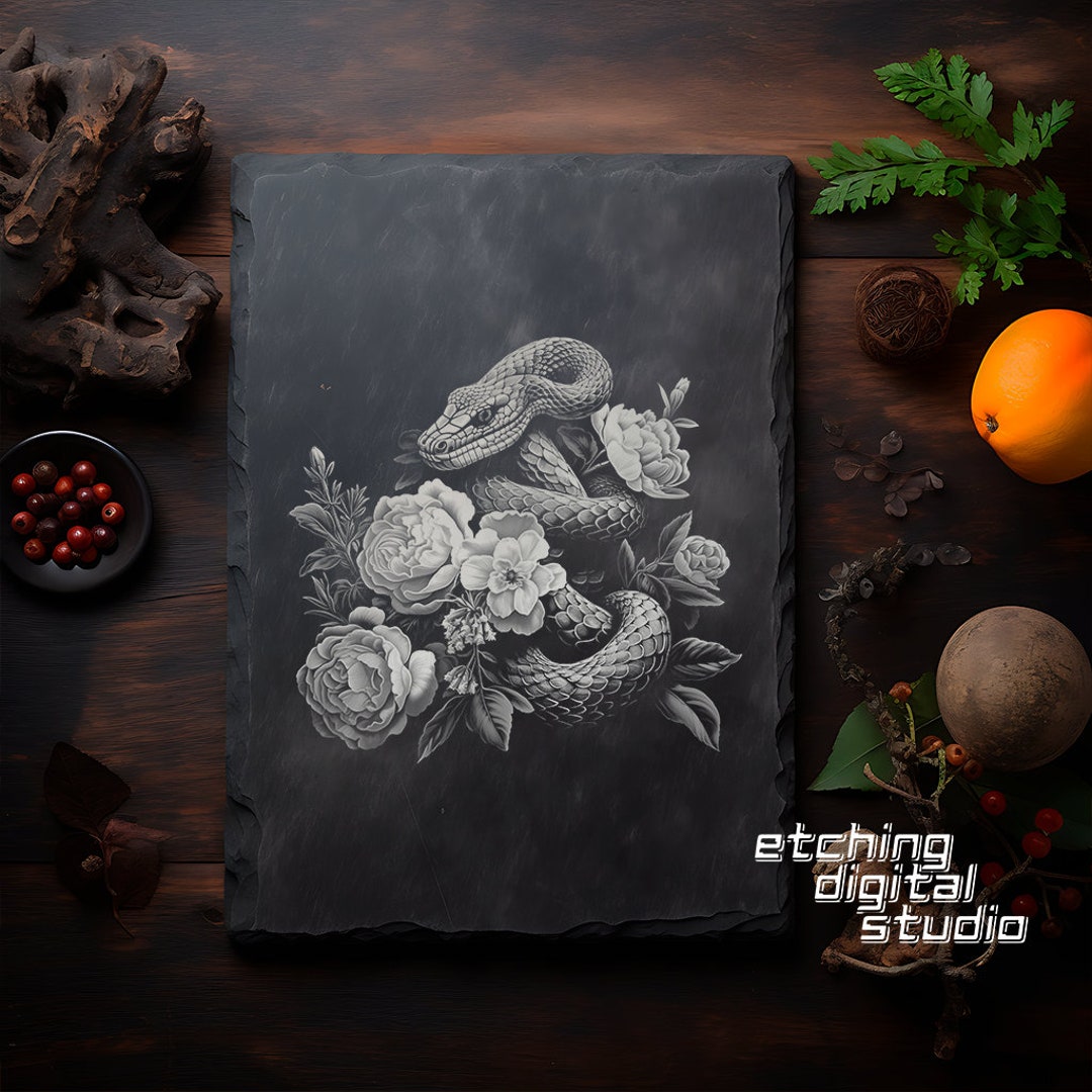 Floral Snake PNG for CNC Laser Engrave, Laser Burn, Glowforge File ...