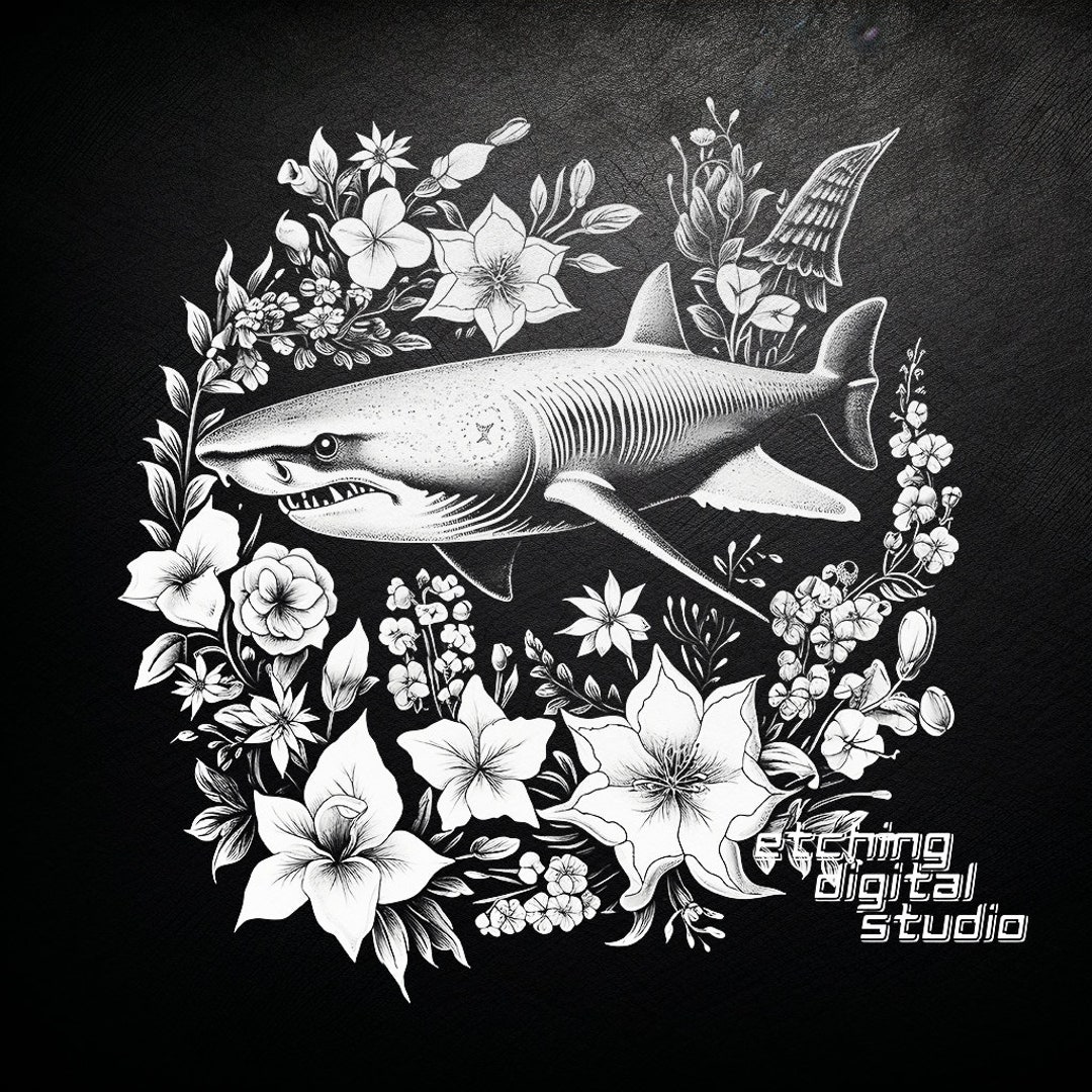 Floral Shark PNG for CNC Laser Engrave, Laser Burn, Glowforge File ...