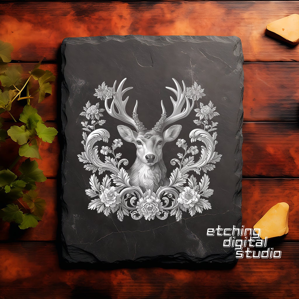 Ornamental Deer Slate PNG | Slate Coasters Engraved | Slate Boards ...