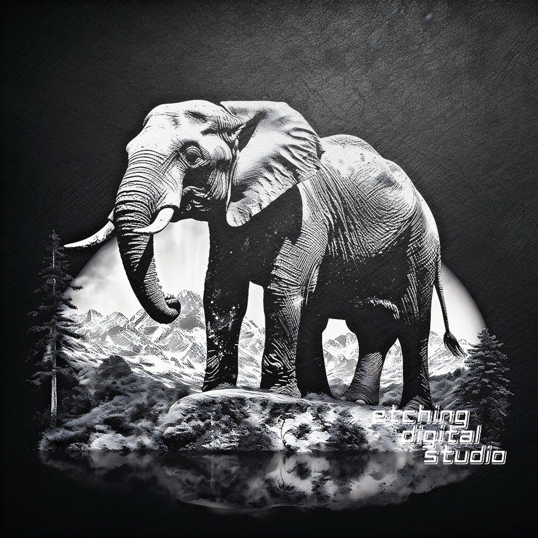 Elephant Mountain PNG for CNC Laser Engrave, Laser Burn, Glowforge File ...