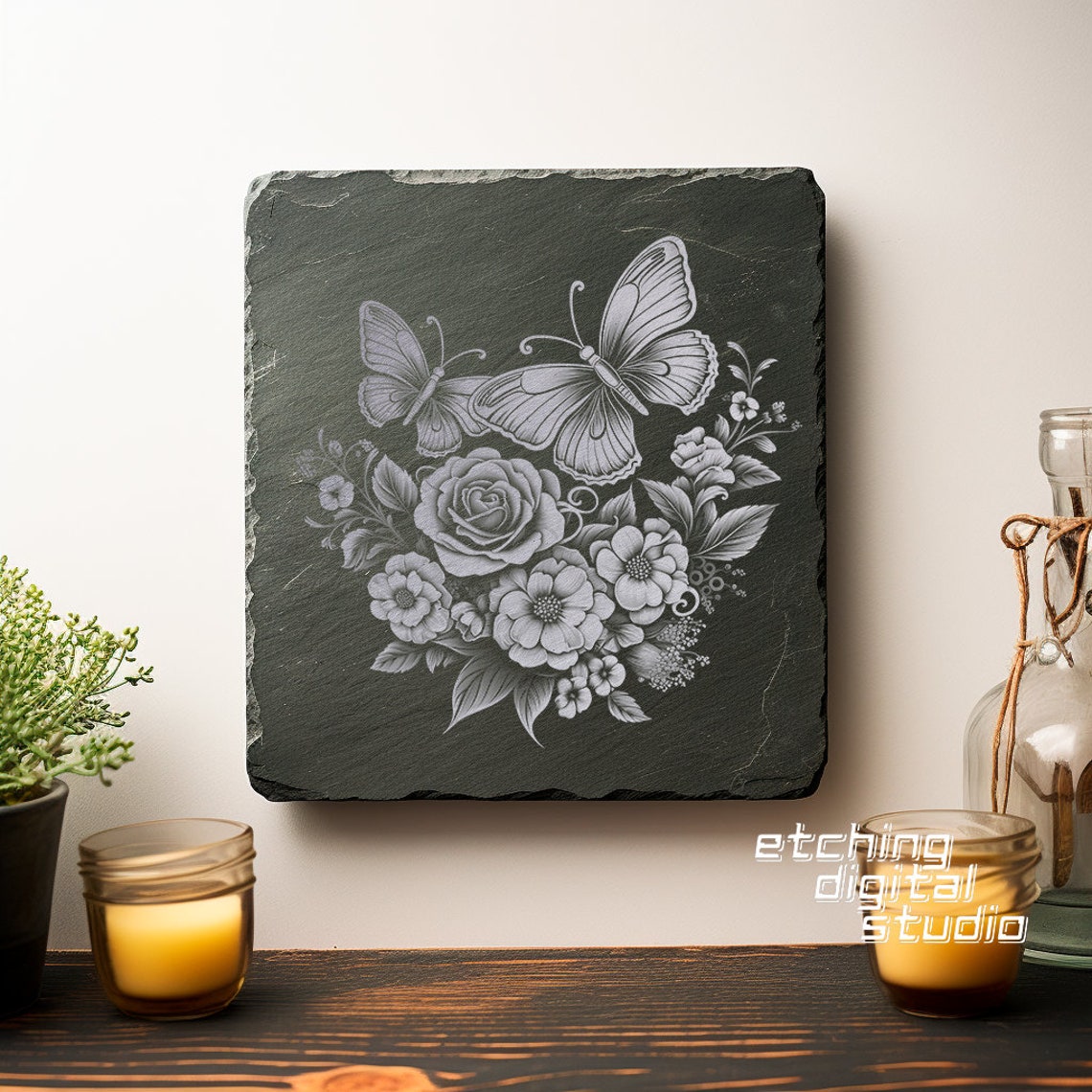 Floral Butterfly PNG for CNC Laser Engrave, Laser Burn, Glowforge File ...