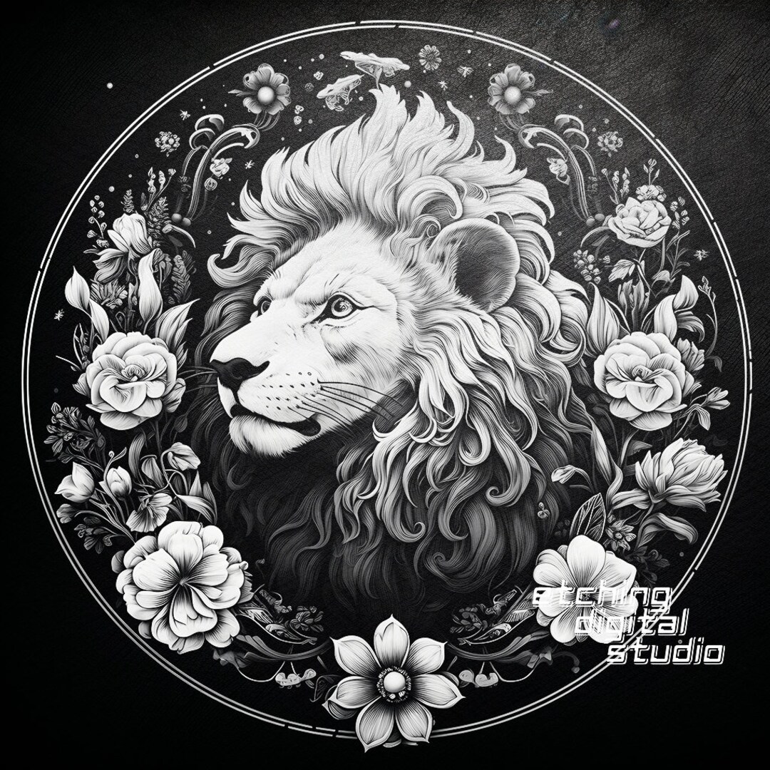 Floral Lion PNG for CNC Laser Engrave, Laser Burn, Glowforge File ...