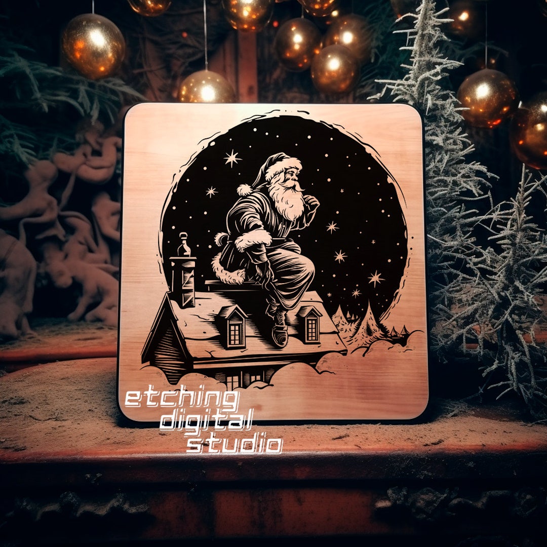 Santa on the Rooftop PNG for CNC Laser Engrave, Laser Burn, Glowforge ...