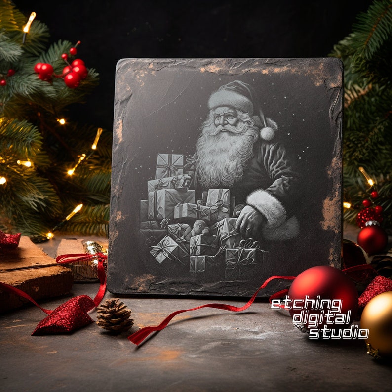 Santa Claus Holding Gifts PNG for CNC Laser Engrave, Laser Burn ...