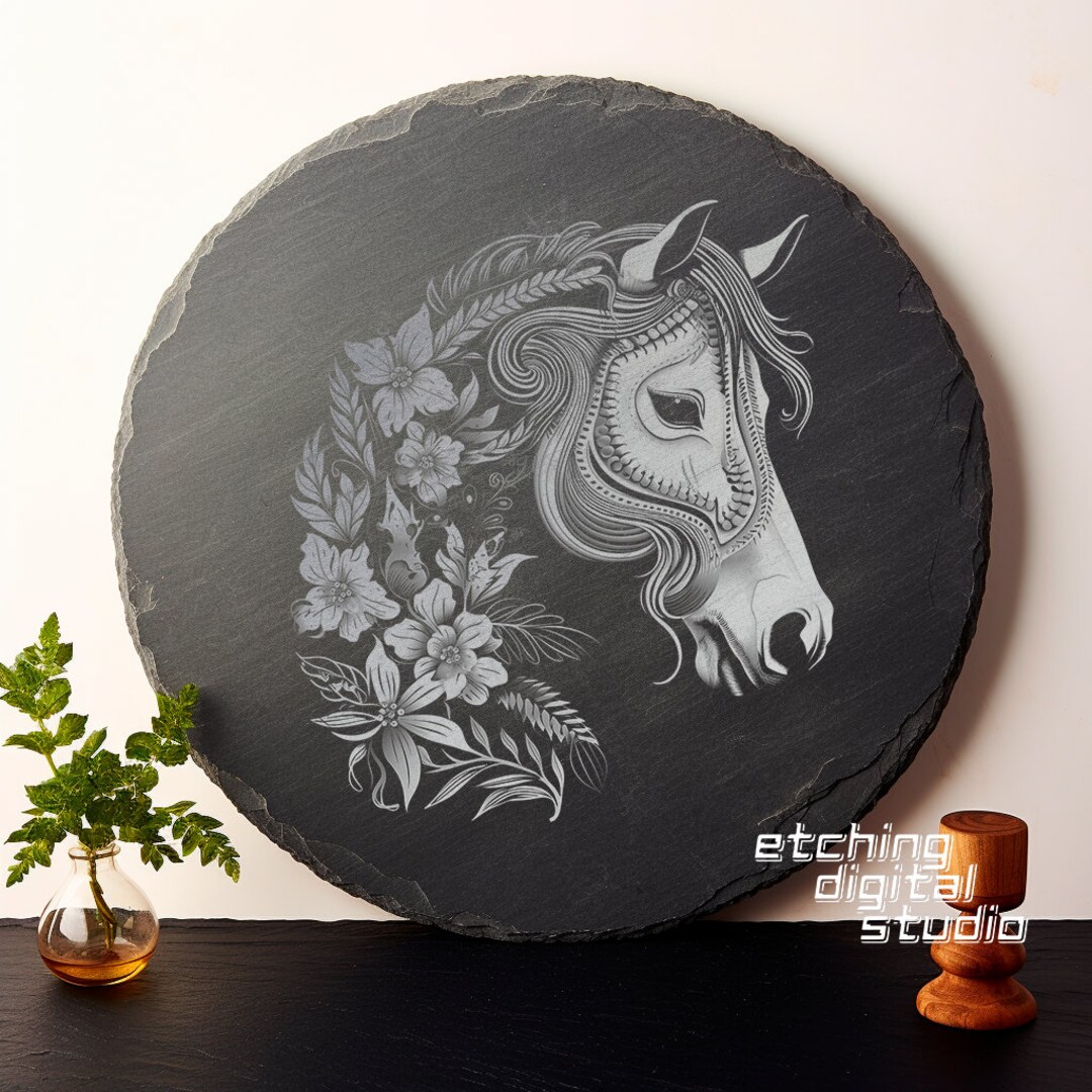 Floral Horse Slate PNG | Slate Coasters Engraved | Slate Boards Etching ...