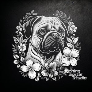 Floral Pug PNG for CNC Laser Engrave, Laser Burn, Glowforge File ...