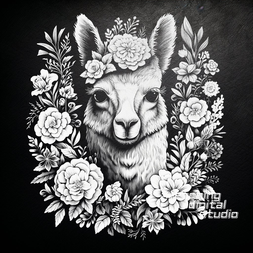Floral Llama PNG for CNC Laser Engrave, Laser Burn, Glowforge File ...