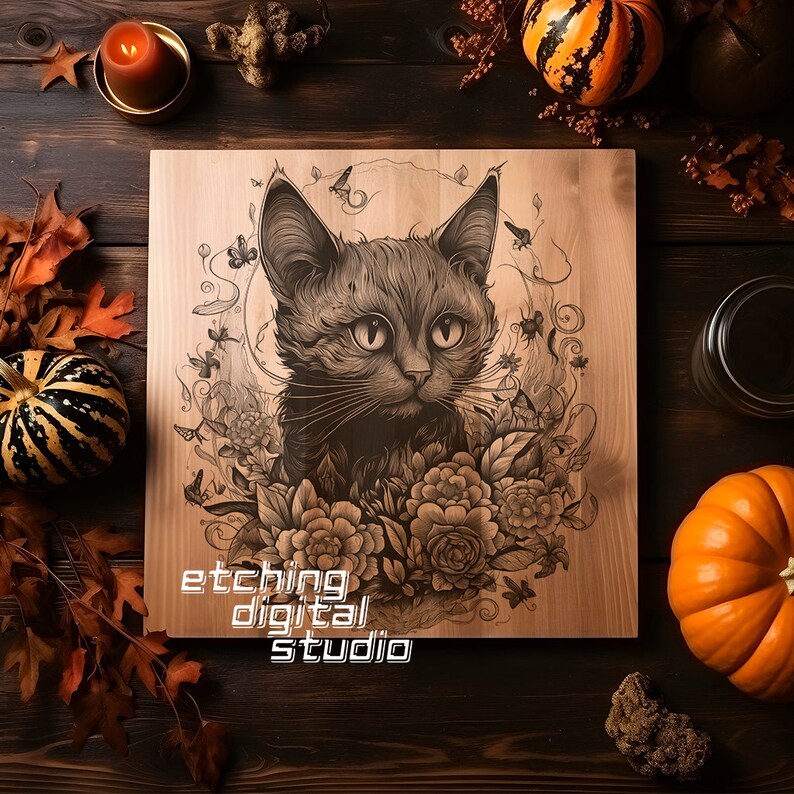 Witch Cat PNG for CNC Laser Engrave, Laser Burn, Glowforge File ...