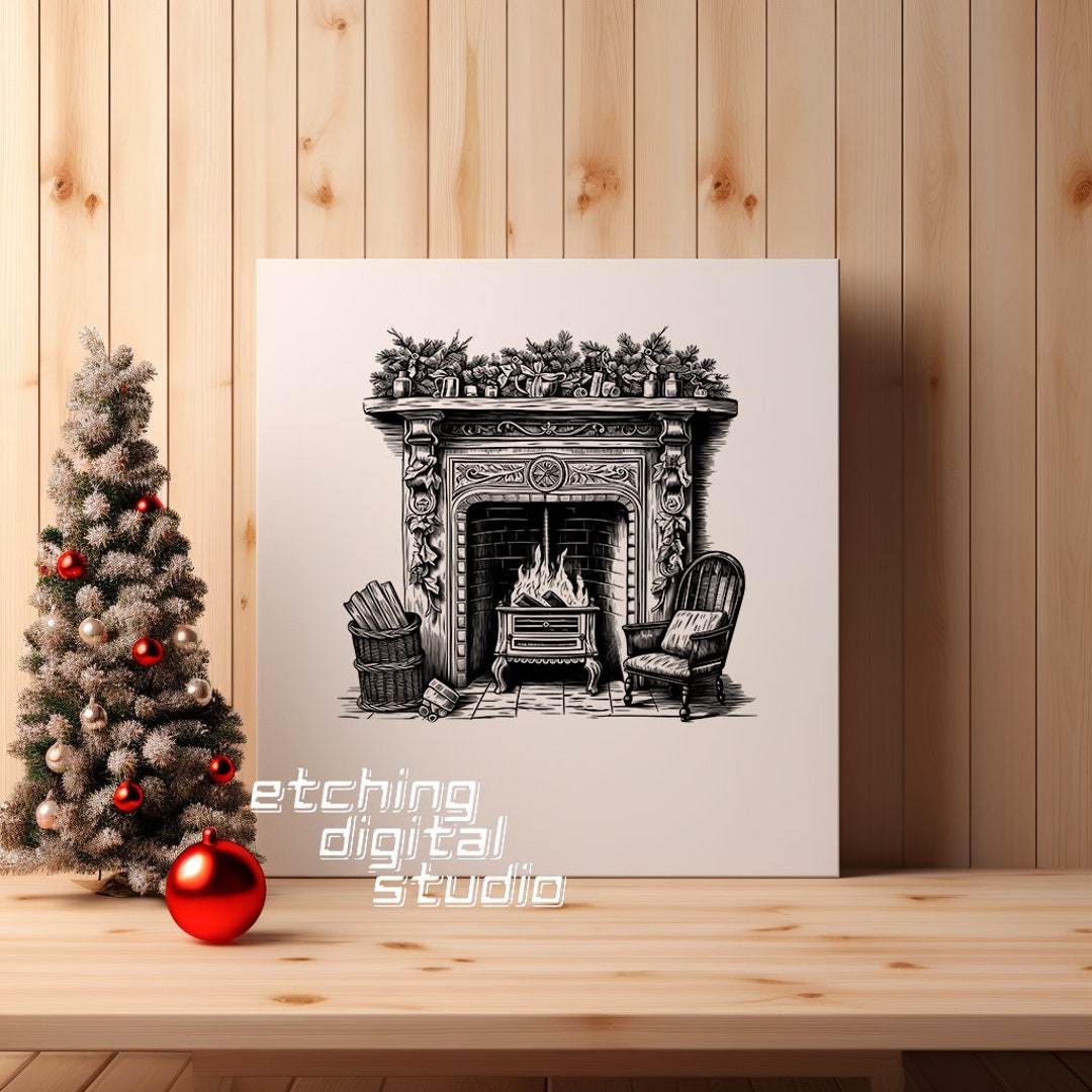 Stockings Fireplace PNG for CNC Laser Engrave, Laser Burn, Glowforge ...