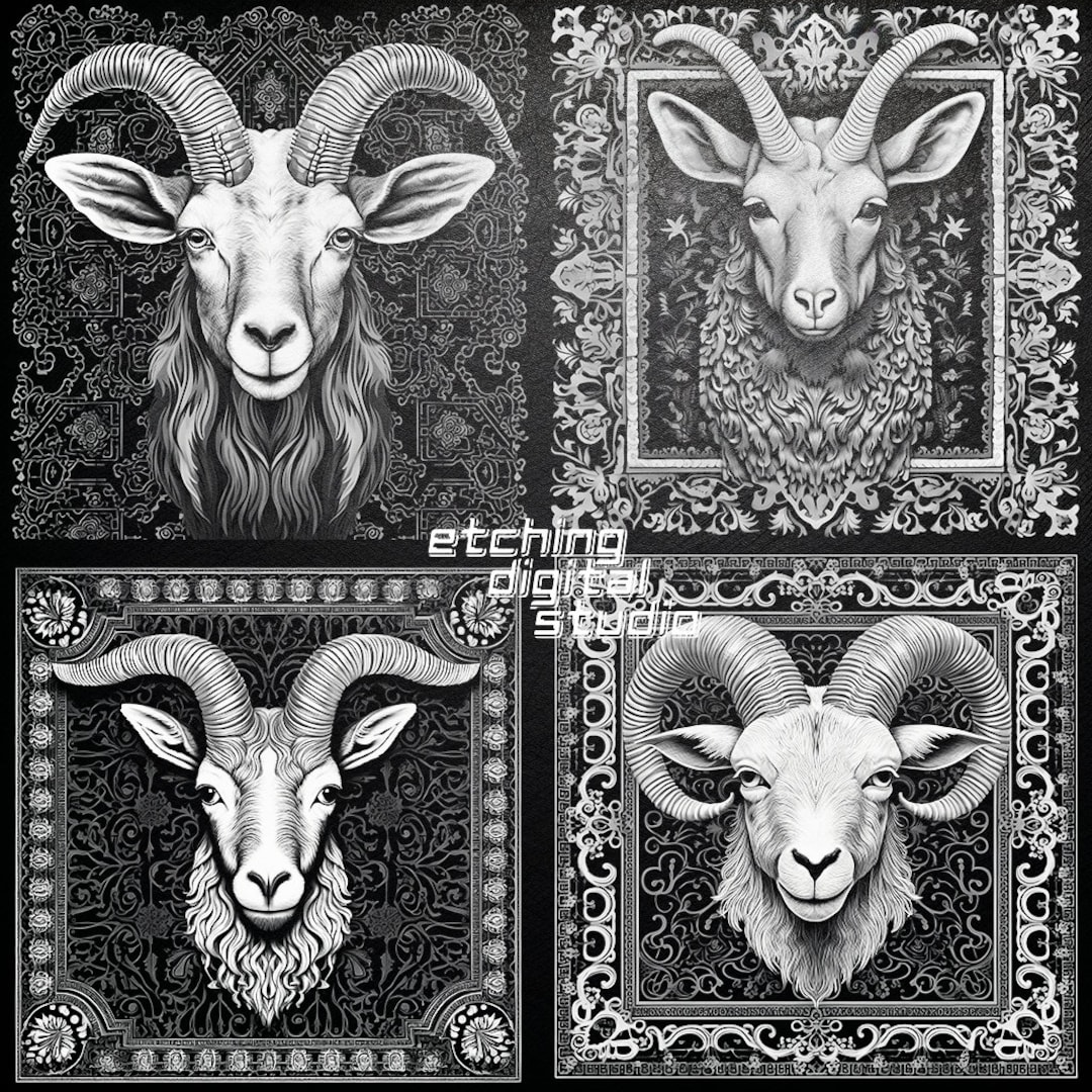 4 Bundle Goat Bighorn Sheep PNG for Laser Engrave, Laser Burn ...