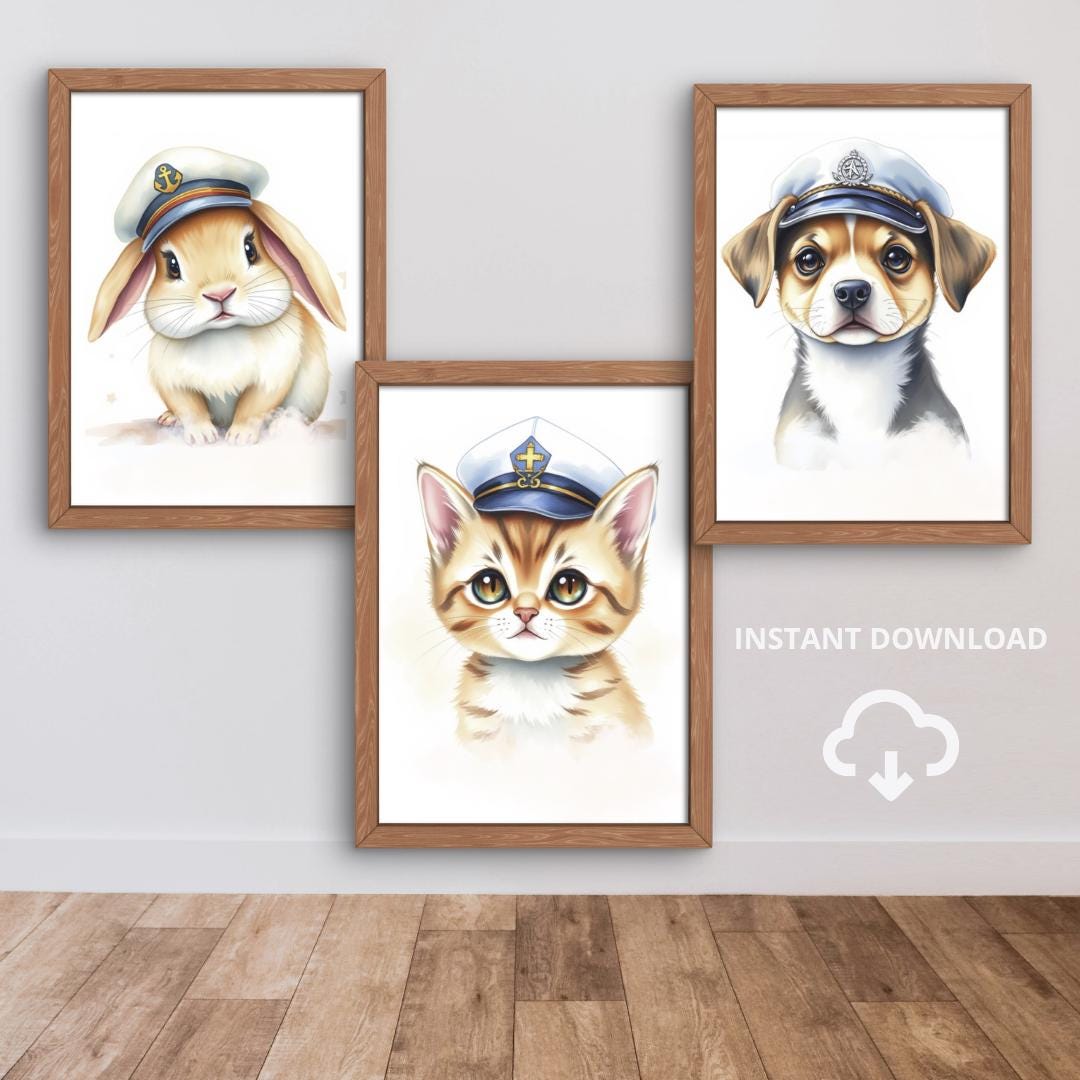 Captain Pet Watercolor Poster Set of 3- Cruise Home Decorations ...