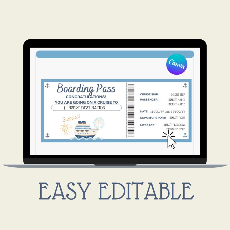 Personalized Cruise Boarding Pass, Surprise Vacation Gift (digital ...