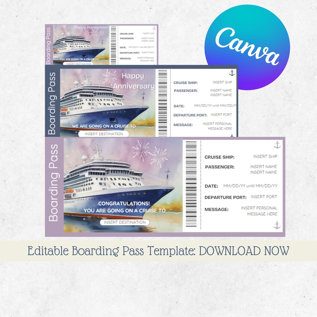 Cruise Boarding Pass Present Editable - Personalize Your Cruising ...