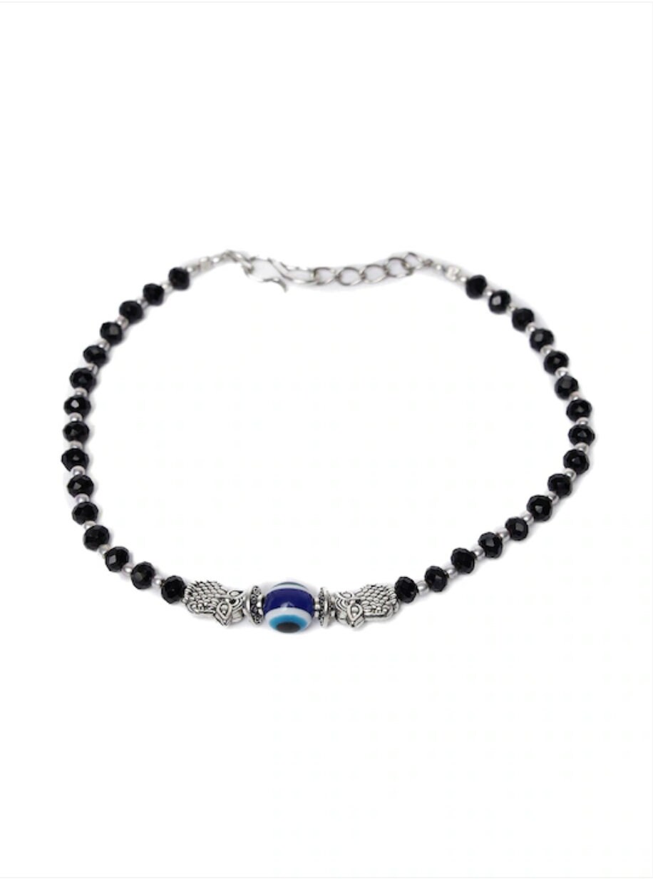 Evil Eye Bracelet Beaded Owl Anklet Blue & Black Silver-plated Anklet ...
