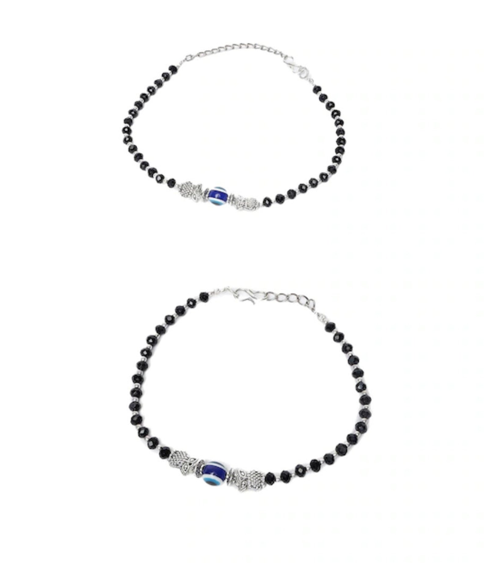 Evil Eye Bracelet Beaded Owl Anklet Blue & Black Silver-plated Anklet ...