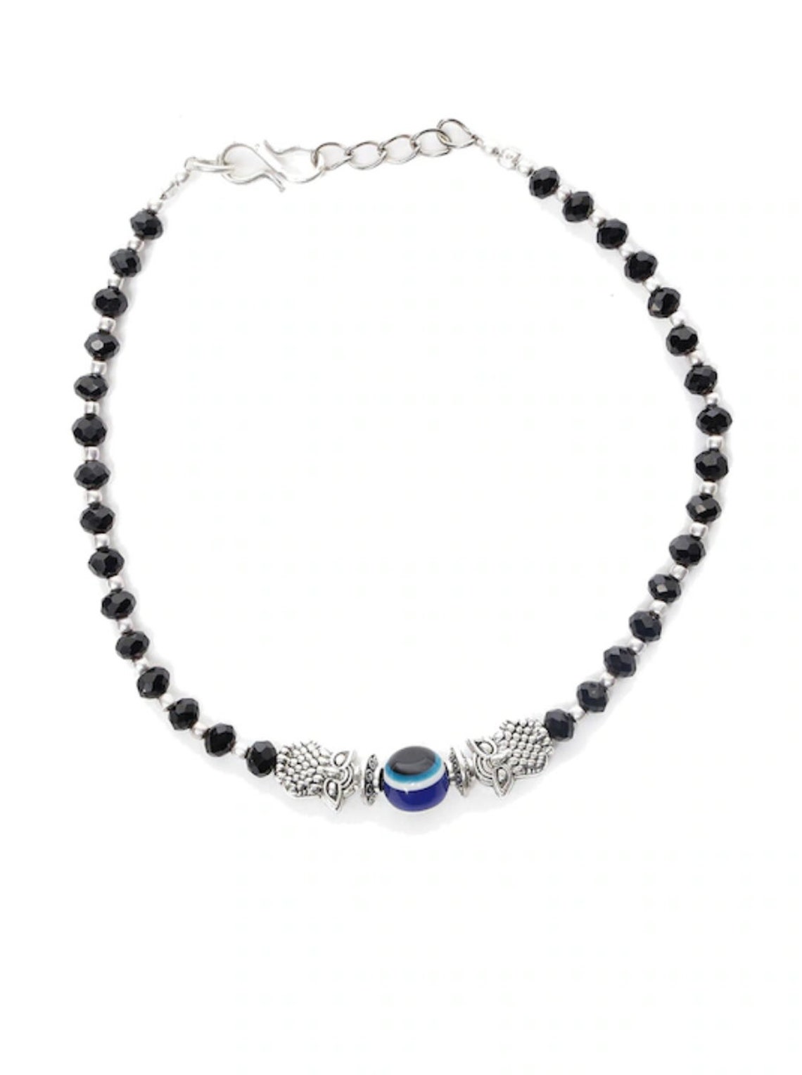 Evil Eye Bracelet Beaded Owl Anklet Blue & Black Silver-plated Anklet ...