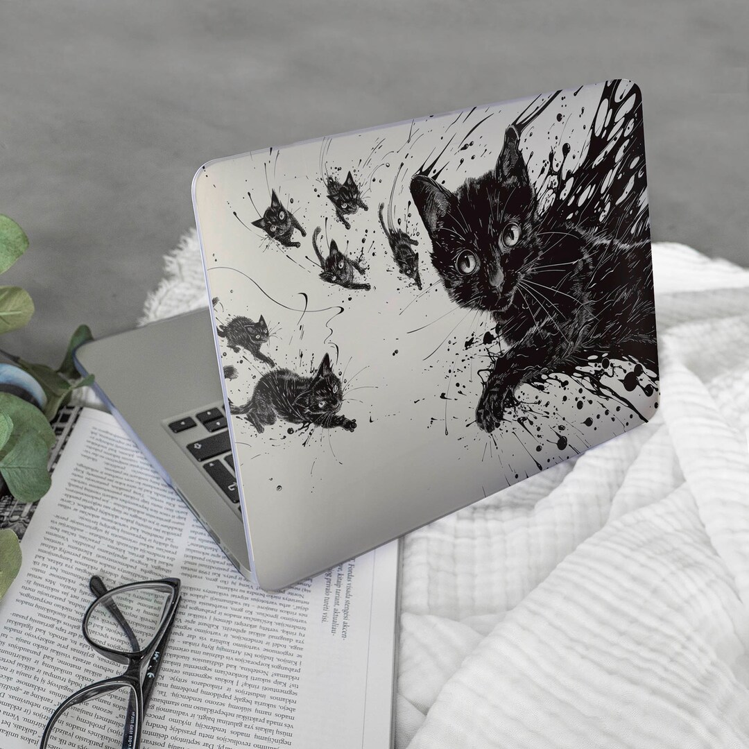 Black Cat MacBook Case Ink Splash Laptop Skin, Hard Bumper, Pet Lover ...