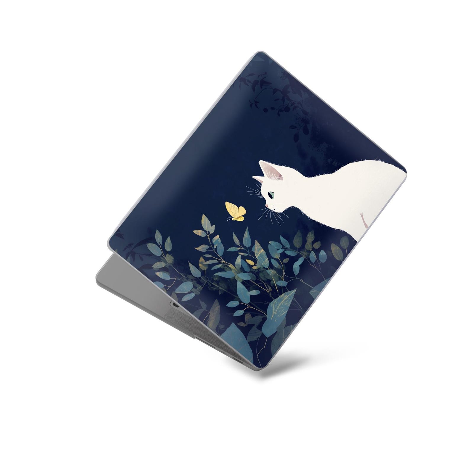 White Fluffy Cat MacBook Case Butterfly Laptop Skin, Cover for MacBook ...