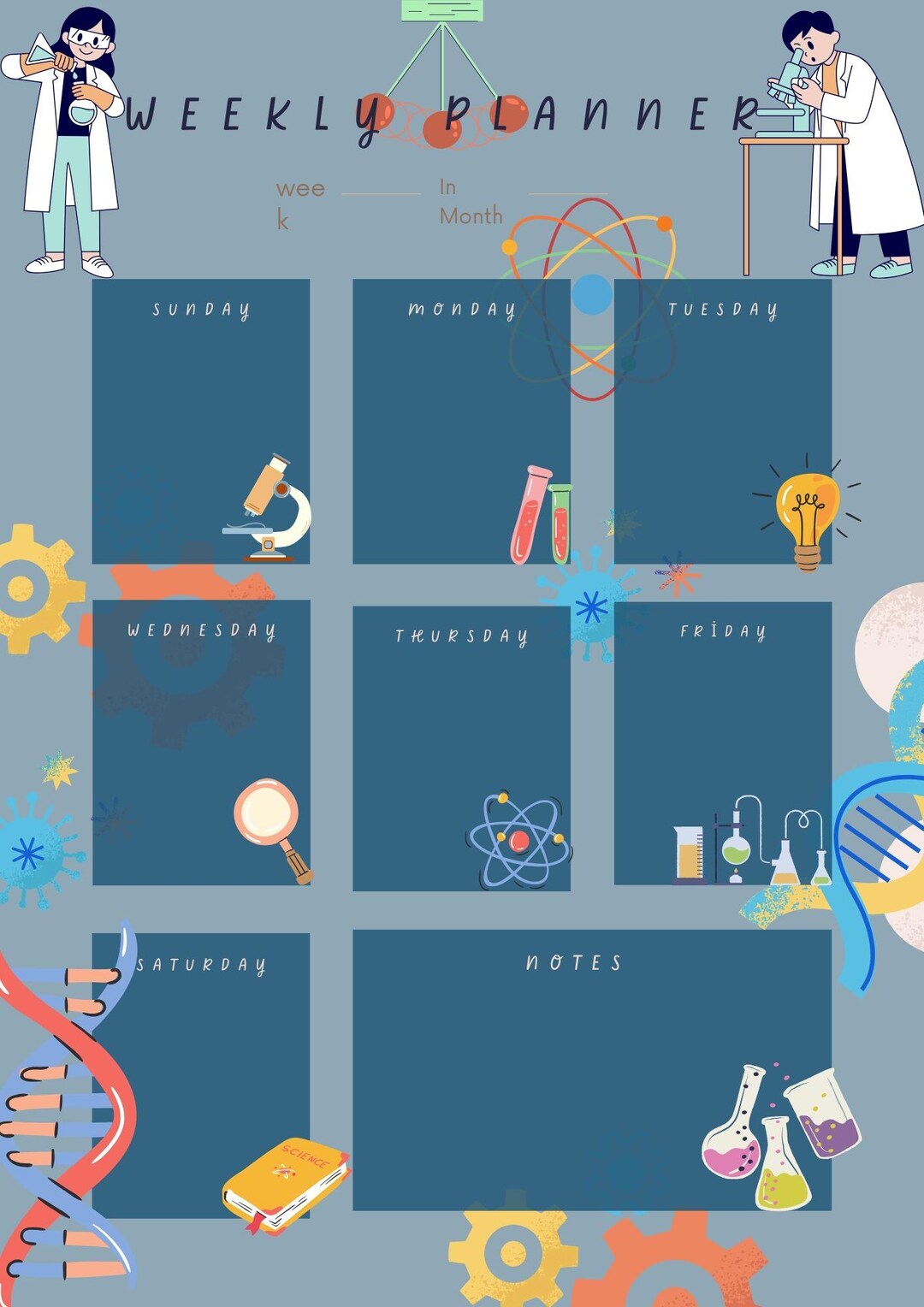 Science Themed Digital Weekly Planner | Kids Weekly Planner | Science ...