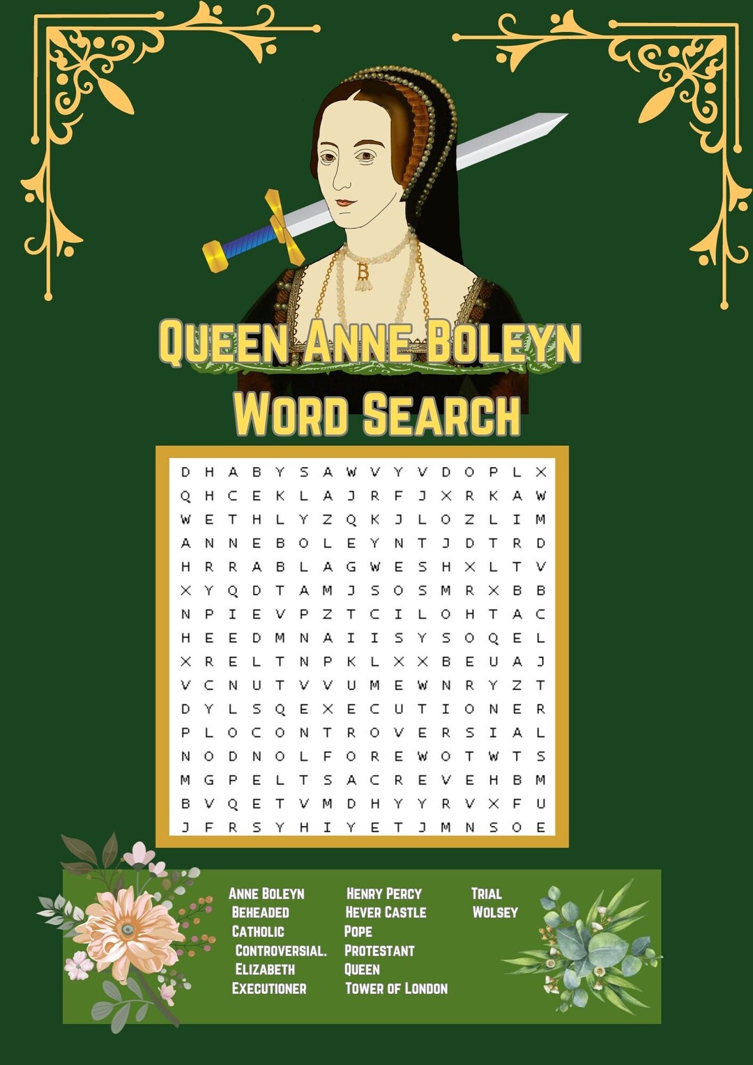 Anne Boleyn Word Search, May 19, Anne Boleyn Etsy, Anne Boleyn Queen ...