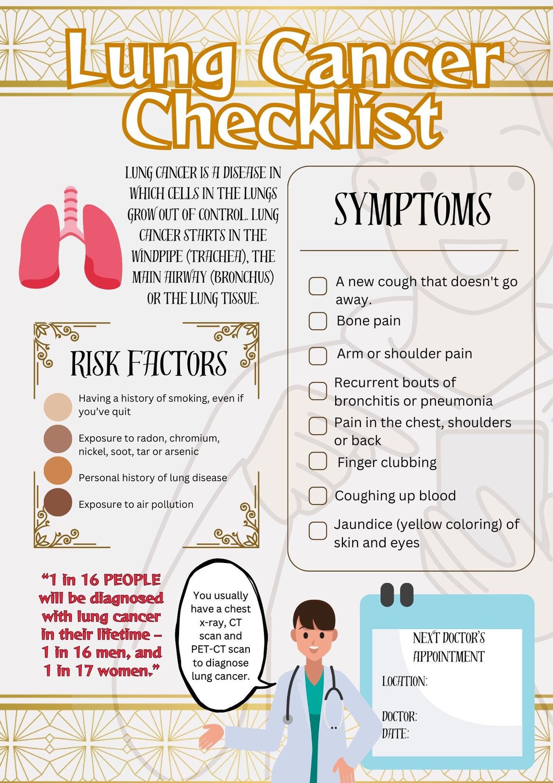 Lung Cancer Checklist, Cancer Printable Download, Lung Cancer Stuff ...