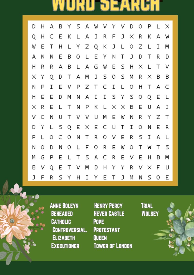 Anne Boleyn Word Search, May 19, Anne Boleyn Etsy, Anne Boleyn Queen ...