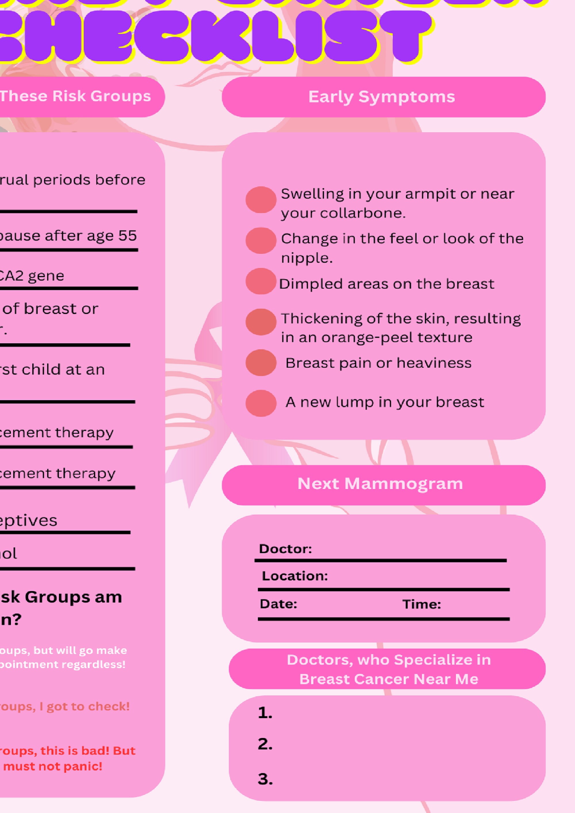Breast Cancer Warning, Breast Cancer Pdf, Breast Cancer Checklist, Fck ...
