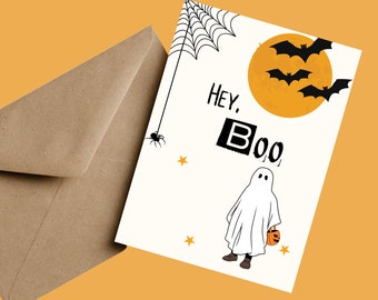Ghost Halloween Hey BOO Card Autumn Notecard Fall Greeting Blank Kids ...