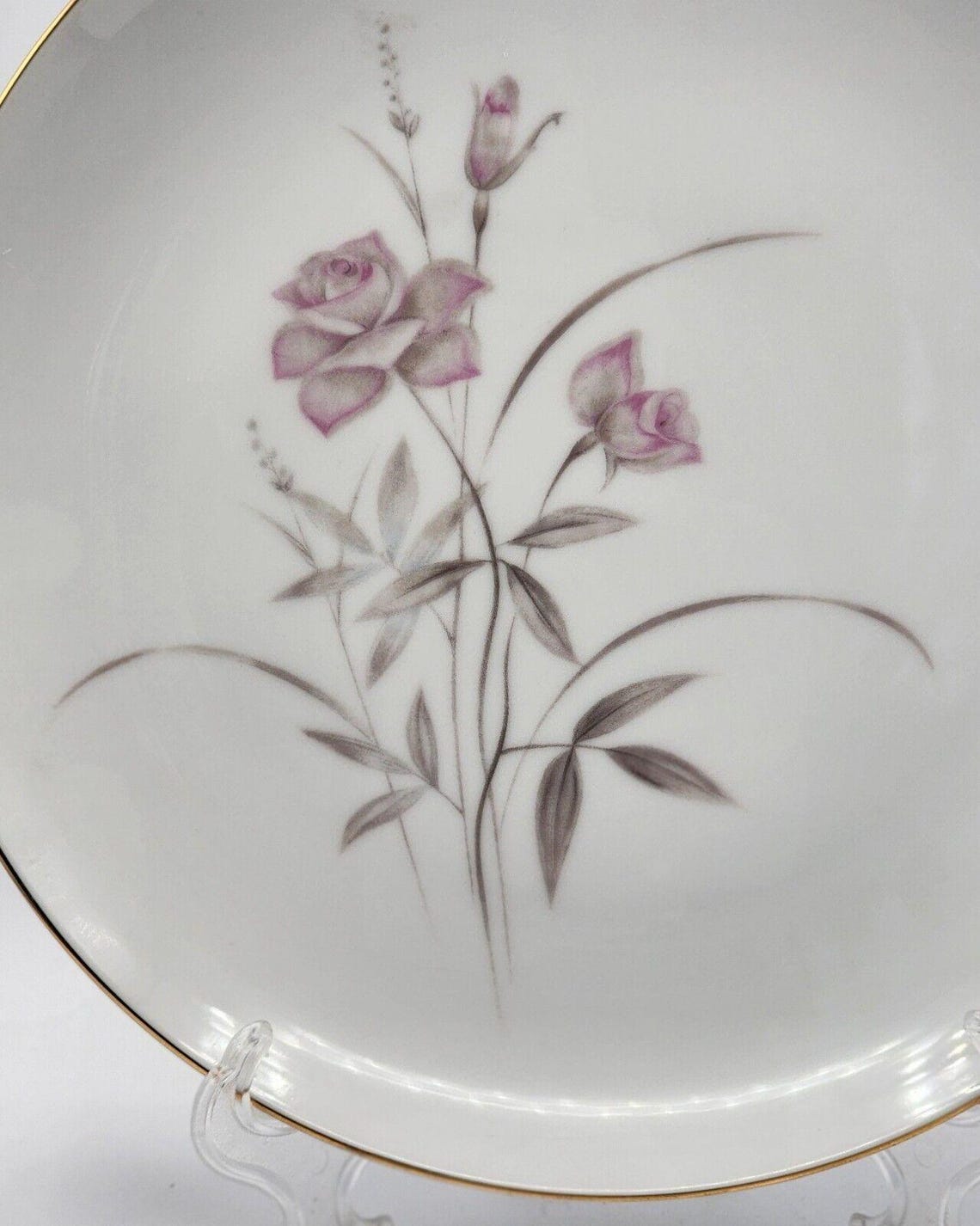 Royal Sovereign BLUSH ROSE Pink/gray Roses and Buds 10 1/8 Dinner Plate ...