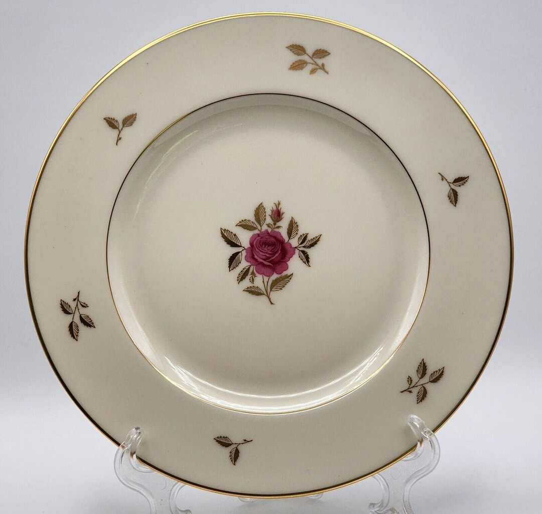 Lenox China Rhodora (P-471) Rose Center Gold Leaves 9 1/8 Luncheon ...