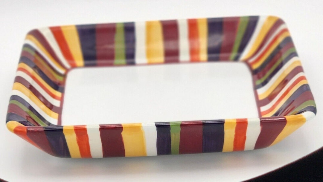 Vintage Simple Addi+ions by Pampered Chef Striped Set Square Plate 7 1/ ...