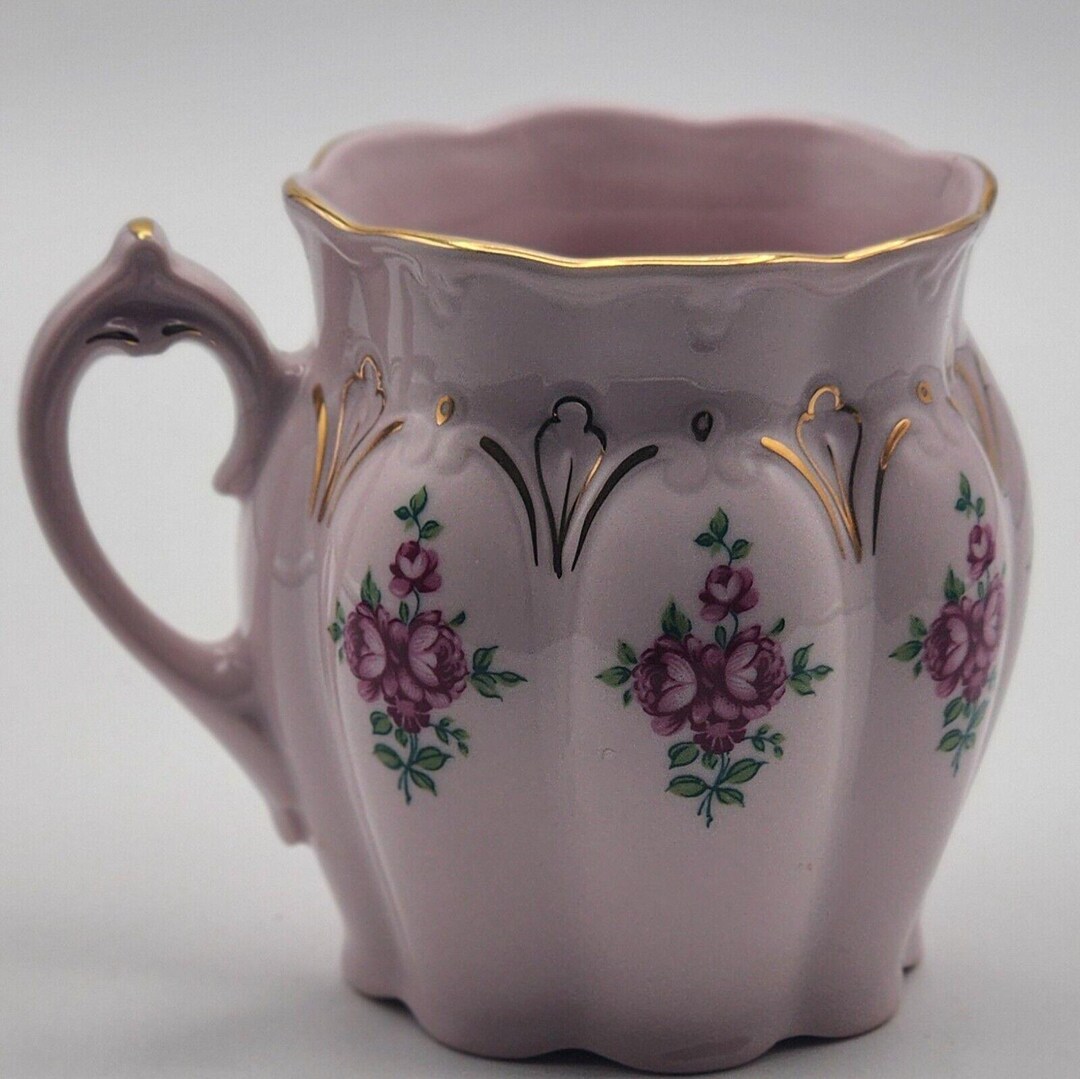 H&c-czech Bohemian Pink Rose Porcelain Mug/cups 2 Pink Roses With Gold ...