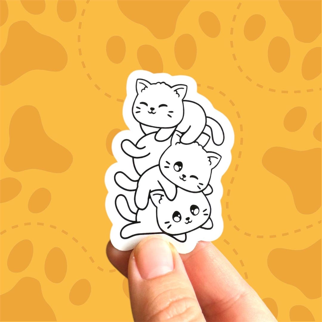 Pile of Cats Sticker, Trendy Sticker, Cute Simple Cat Sticker, Sticker ...