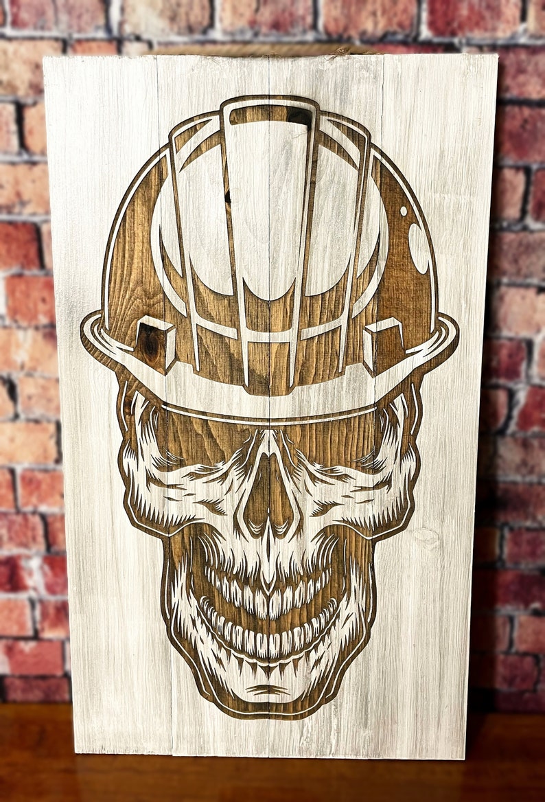 Skull Hardhat Laser Engraved Pallet Wood Sign Gothic Decor Skull Wall ...