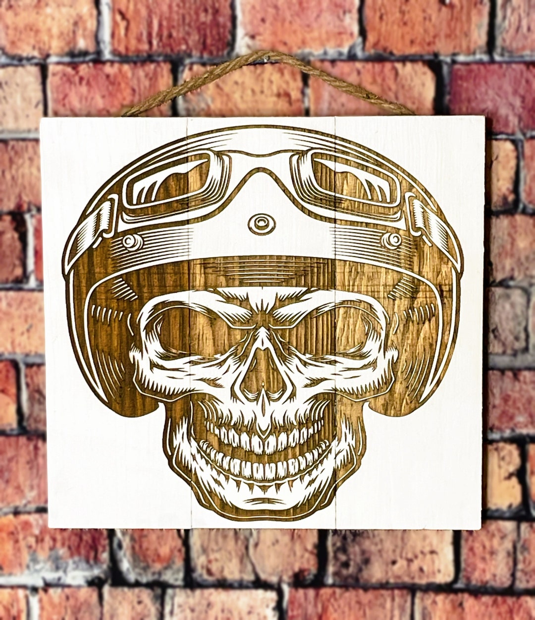 Skull Biker | Laser Engraved | Pallet Wood Sign | Gothic Decor | Skull ...