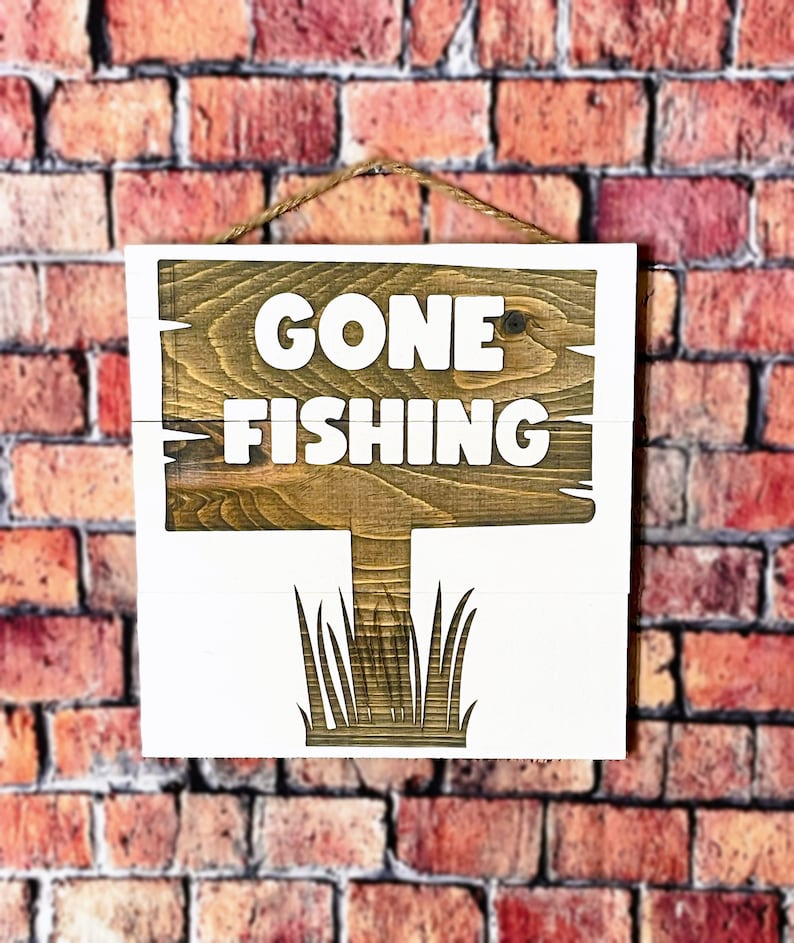 Gone Fishing Sign Custom Gifts | A Laser Engraved Painted Wood Sign ...