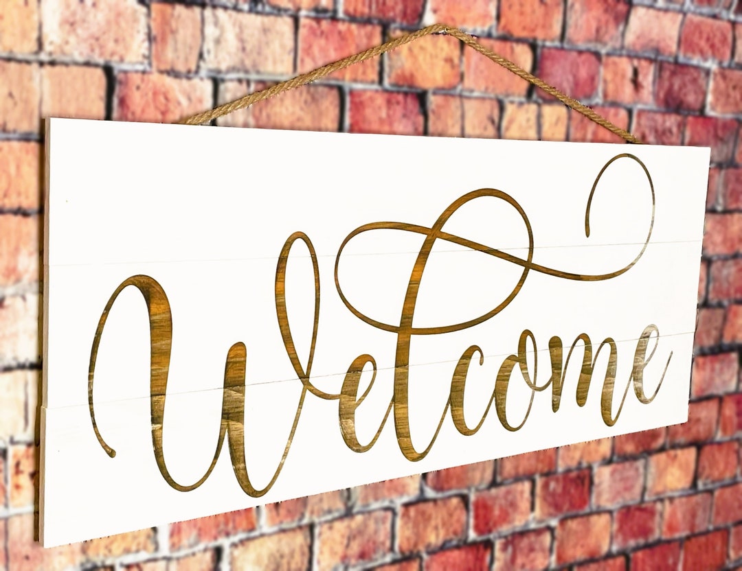 Welcome Sign - A Laser Engraved Painted Wood Sign - Etsy
