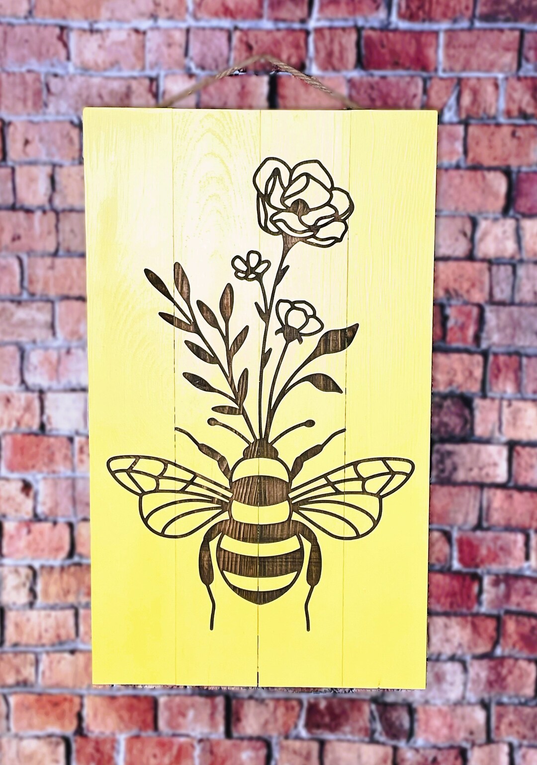 Bumblebee Flower Sign A Laser Engraved Painted Wood Sign - Etsy