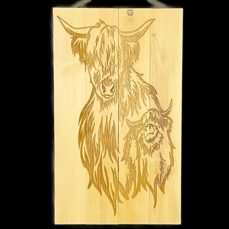 Highland Cow Custom Engraved Wood Sign Gifts | Laser Engraved | Animal ...