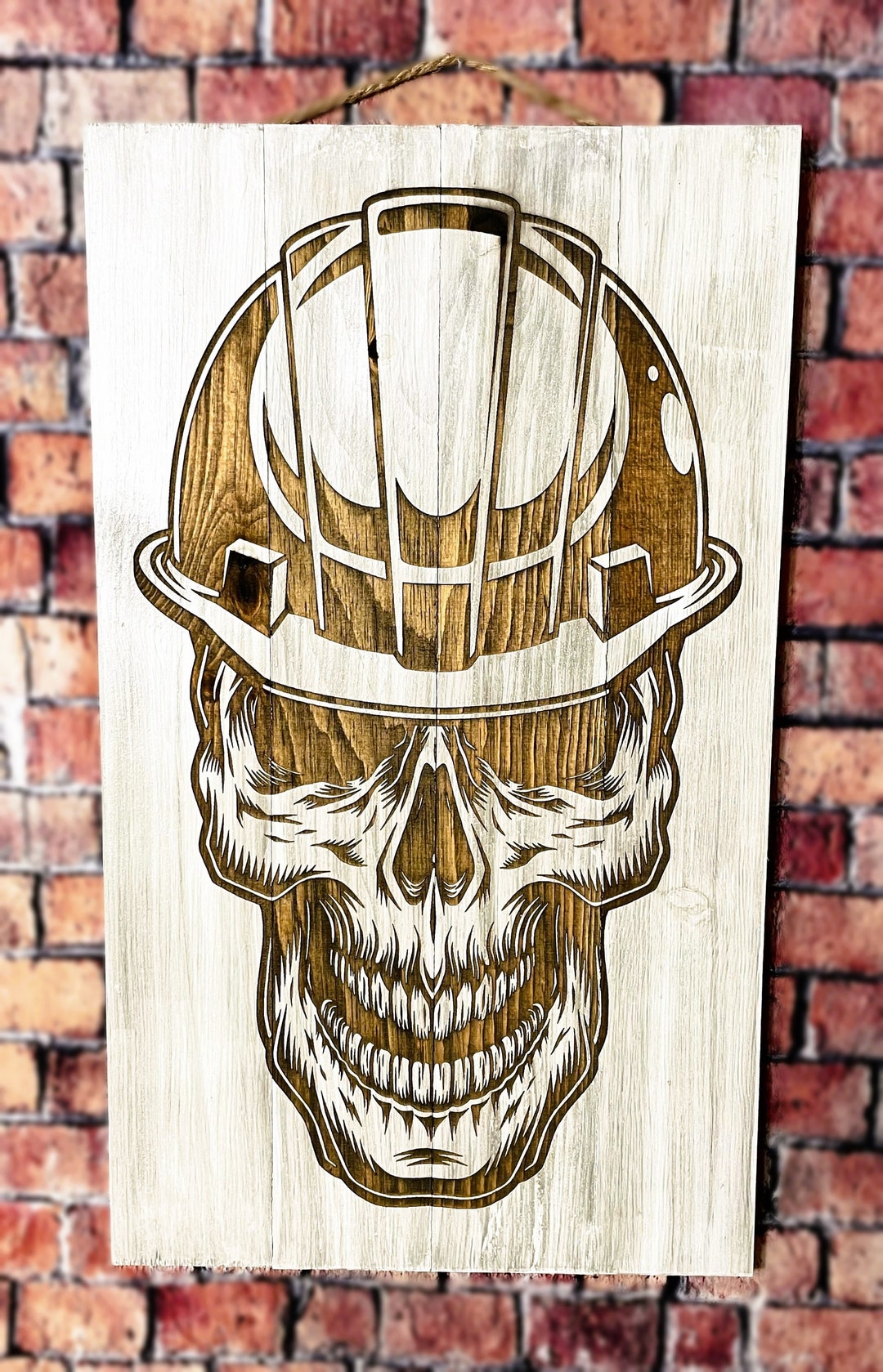 Skull Hardhat | Laser Engraved | Pallet Wood Sign | Gothic Decor ...