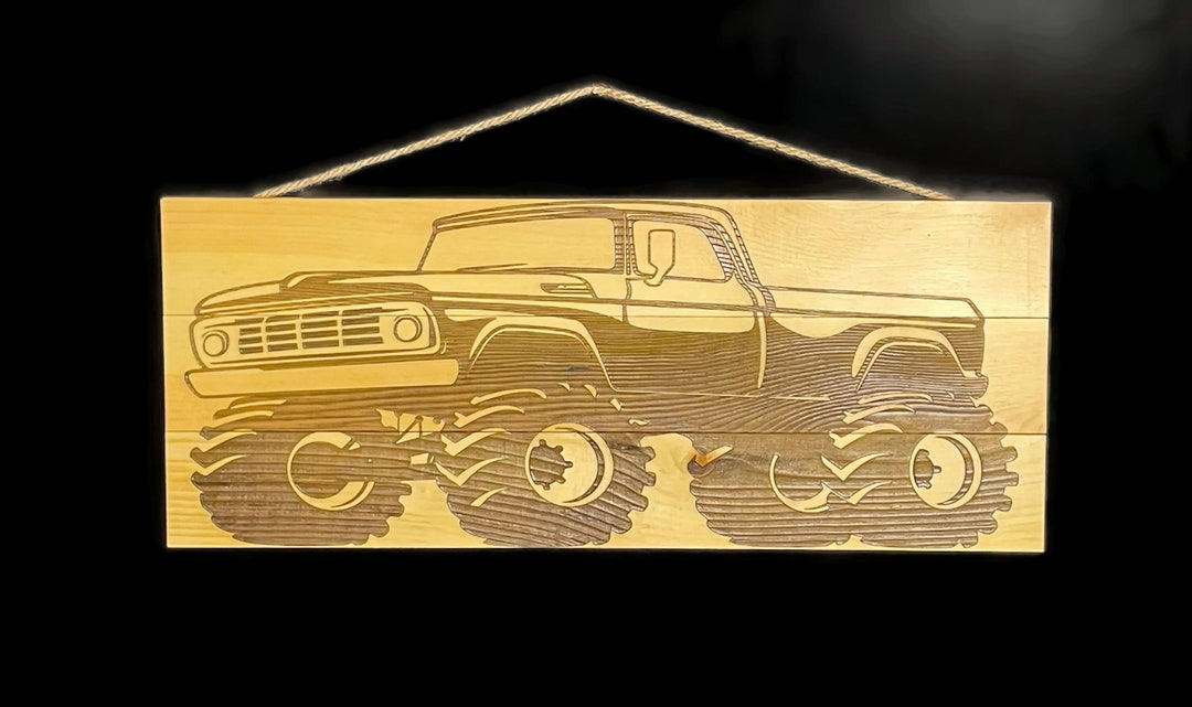 Monster Trucks Custom Engraved Wood Sign | Laser Engraved Sign | Truck ...