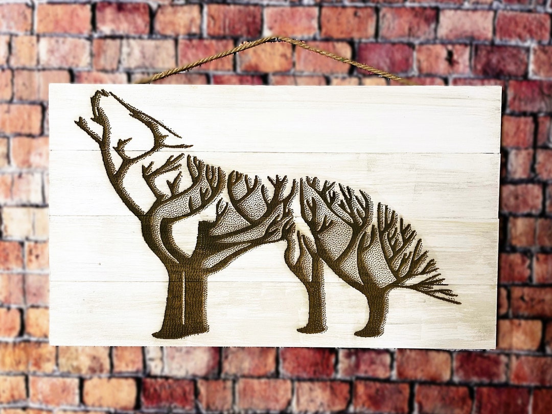 Wolf Tree Sign | Laser Engraved | Pallet Wood Sign | Animal Signs | Pet ...
