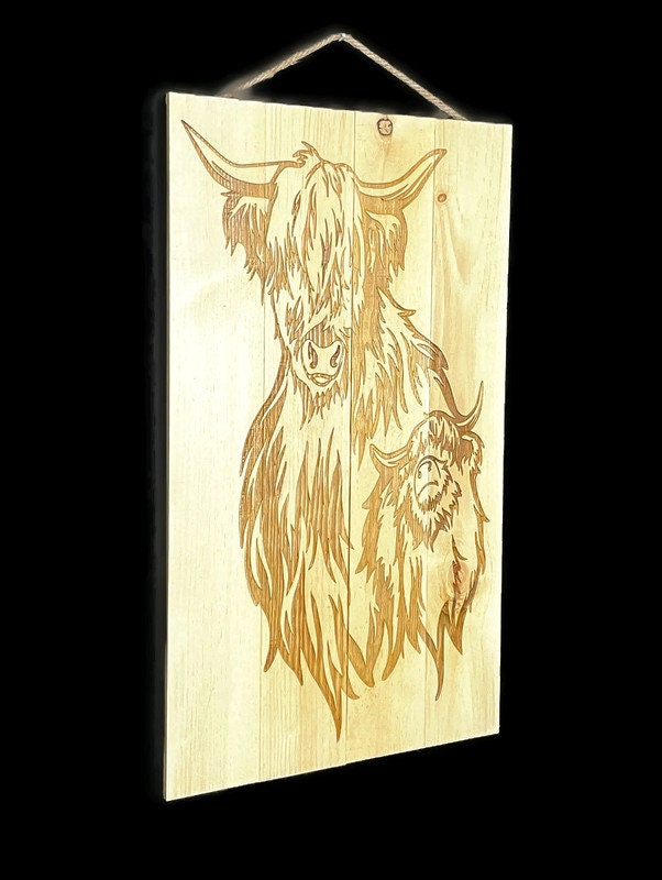 Highland Cow Custom Engraved Wood Sign Gifts | Laser Engraved | Animal ...