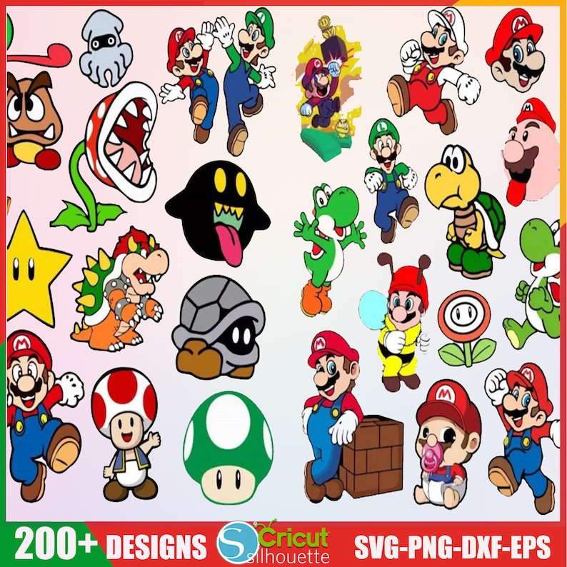 200 Super Mario Layered Bundle Files Clipart, Cricut, Silhouette ...