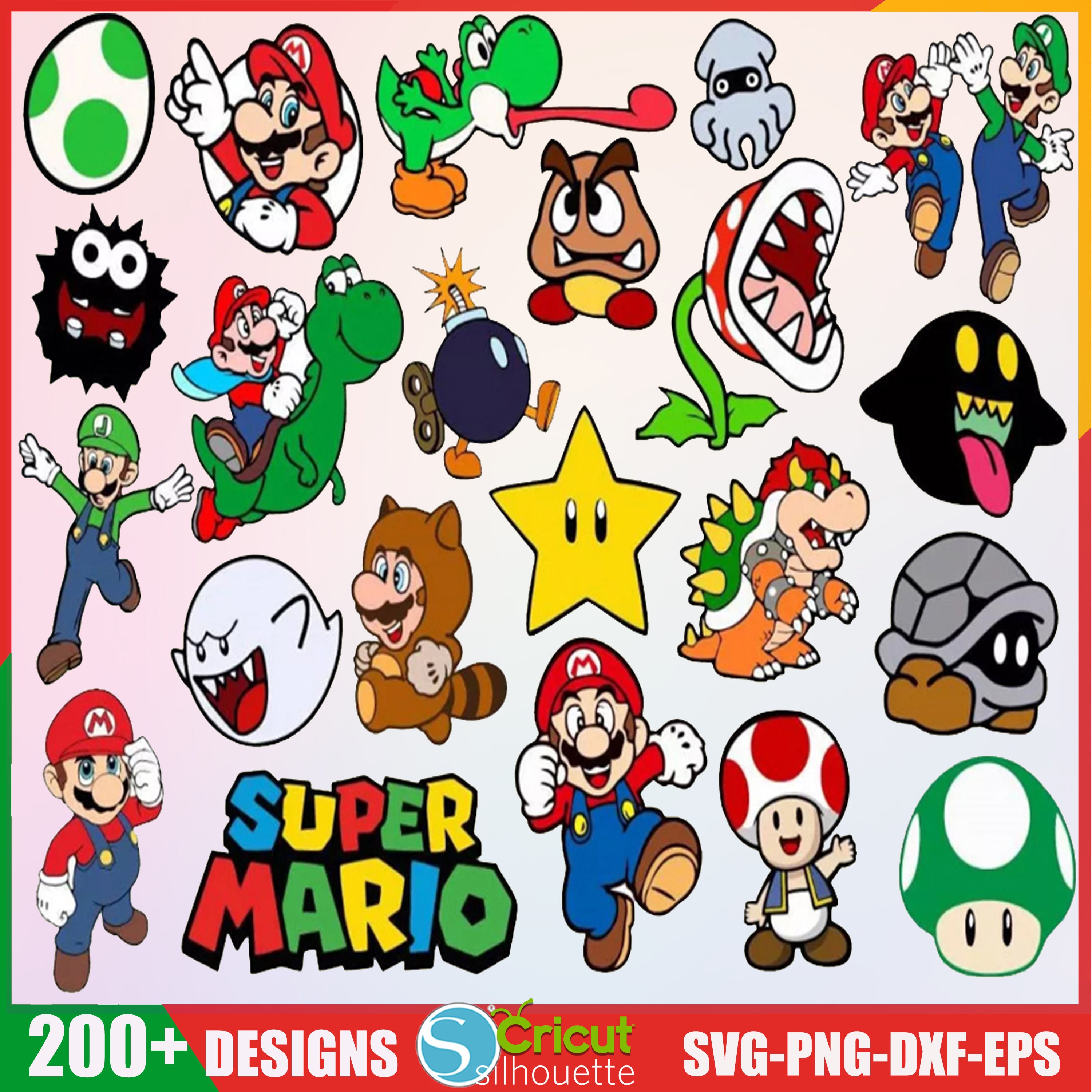 200 Super Mario Layered Bundle Files Clipart, Cricut, Silhouette ...
