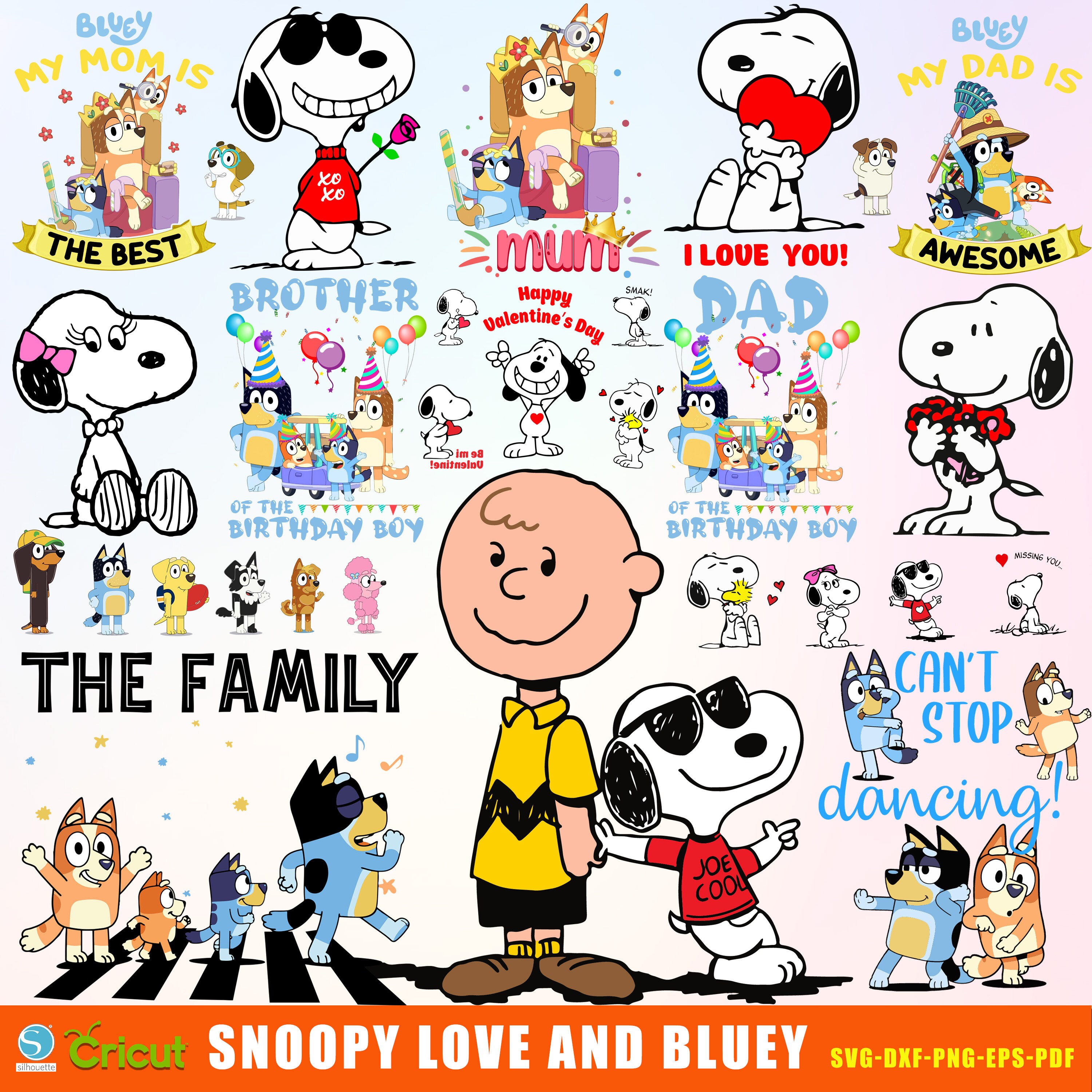 80 Bluey y Snoopy Love Pack / Snoopy Love y Bluey Family Bundle ...