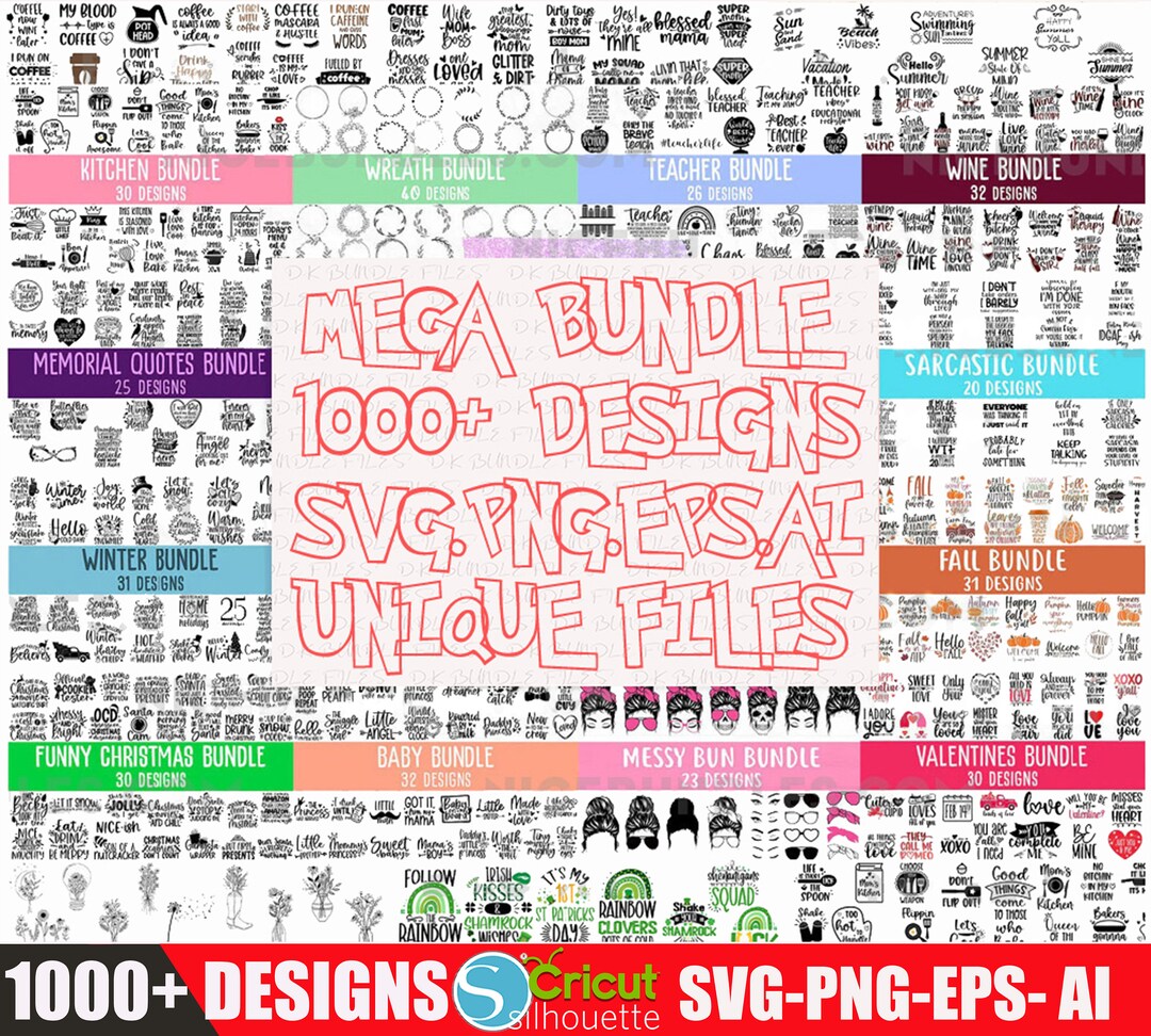 1000+ Mega Bundle, T-shirt Designs SVG, Layered, Silhouette, Clipart, Cut File, Svg Files for ...